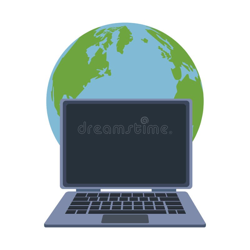 World and laptop stock vector. Illustration of sign - 143559540