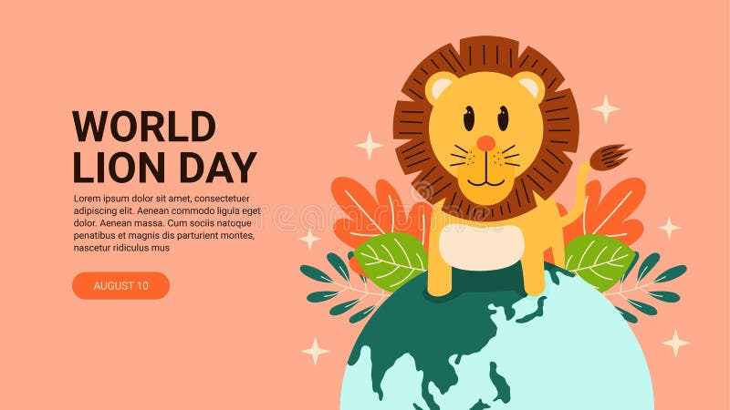 World Lion Day Banner Template Stock Vector - Illustration of nature ...