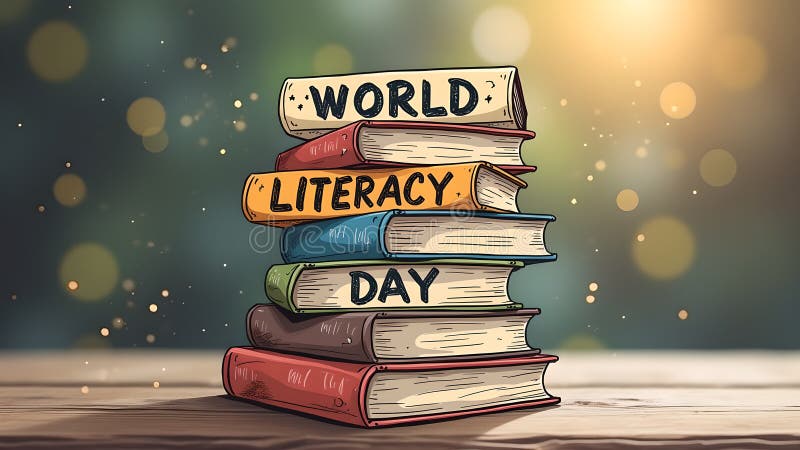 World Literacy Day Celebration Book Stack Stock Illustration ...