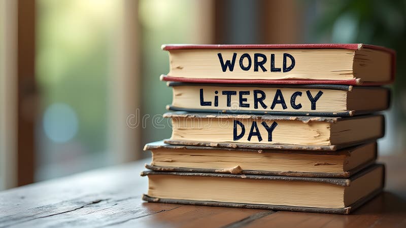 World Literacy Day Old Books Stack Concept Stock Illustration ...