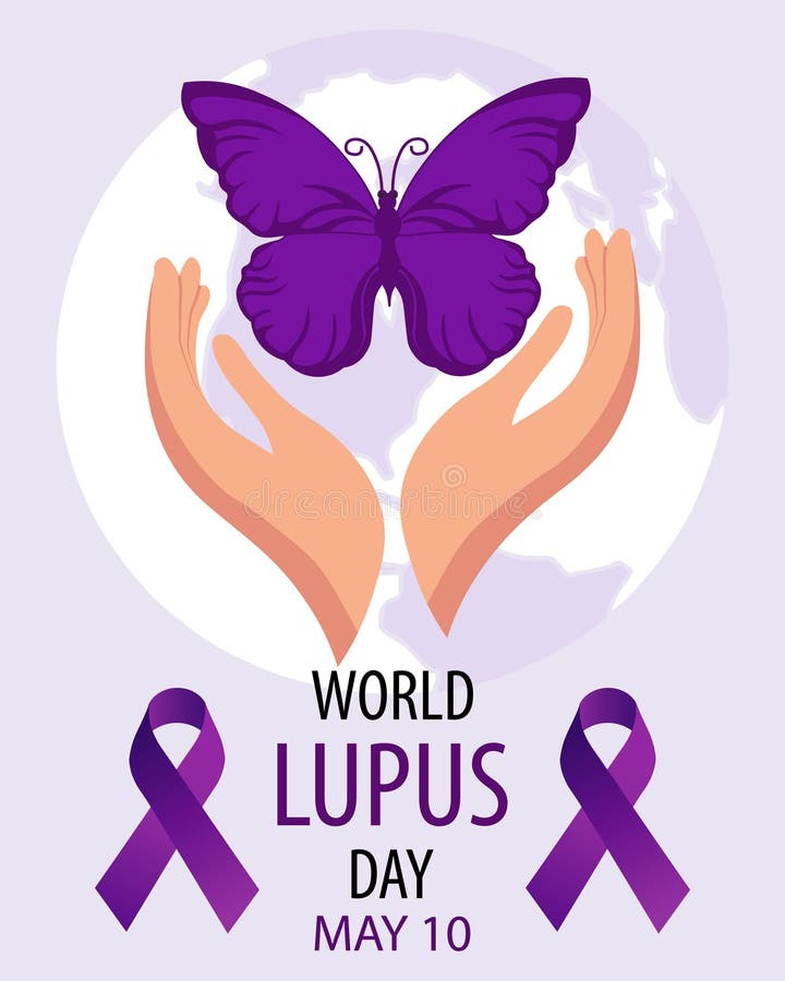 World Lupus Day 10 May Banner With A Purple Ribbon And A Butterfly In