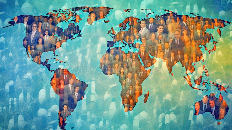 A Map of the World with Different Faces on it Stock Illustration ...