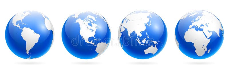 Set of Realistic Earth Globe Glossy Isolated. 3D Render.. Stock ...