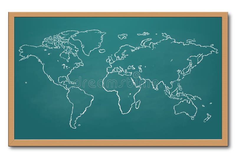 Drawing World Map by a Chalk Stock Vector - Illustration of blue ...