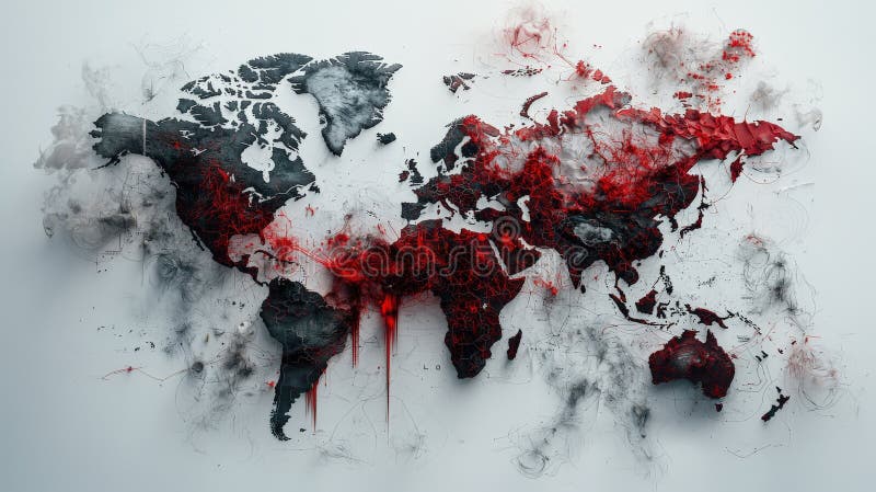 World Map with Abstract Art and Red Accents Global Context Digital ...