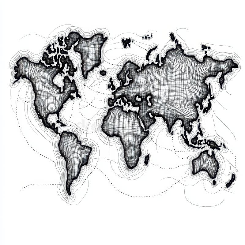 World Map Abstract Black and White Grid Design Global Connection Travel ...