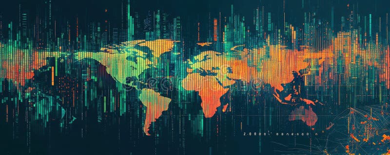 World Map with Abstract Data Visualization Overlay and Graph Analysis ...
