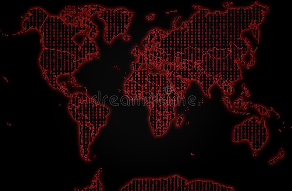 World Map Against a Red Binary Code Stock Illustration - Illustration of digitally, design ...