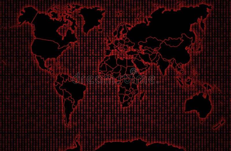 World Map Against on a Red Binary Code Stock Illustration ...