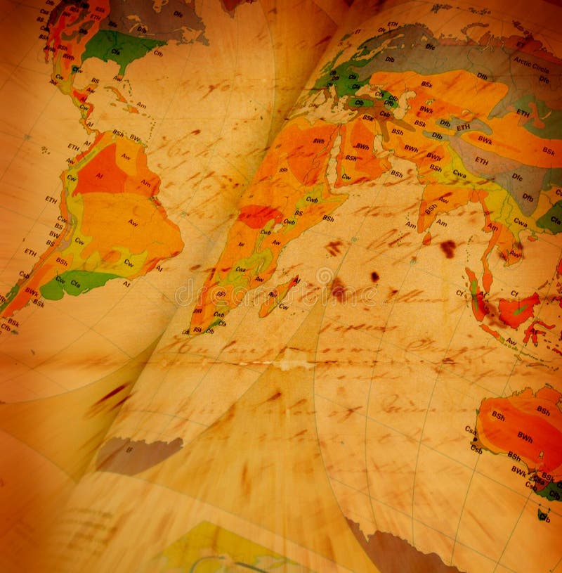 Vintage Illustration Of Old Atlas Map Of World On Ancient