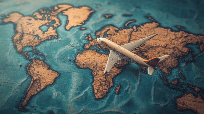 World Map with Airplane, Travel Concept, Global Journey Stock ...