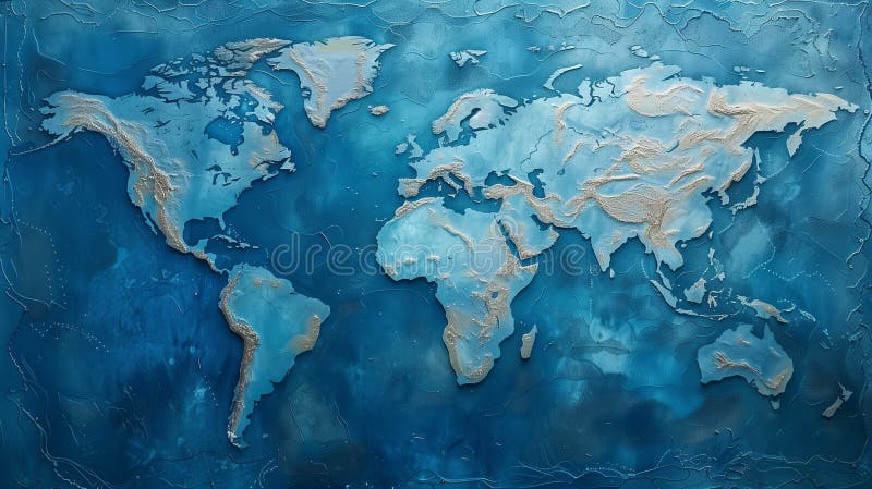 World Map with All Continents Highlighted, Neon Blue. Stock ...