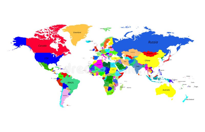 World Map with All Countries Names.Colorful World Map Illustration ...