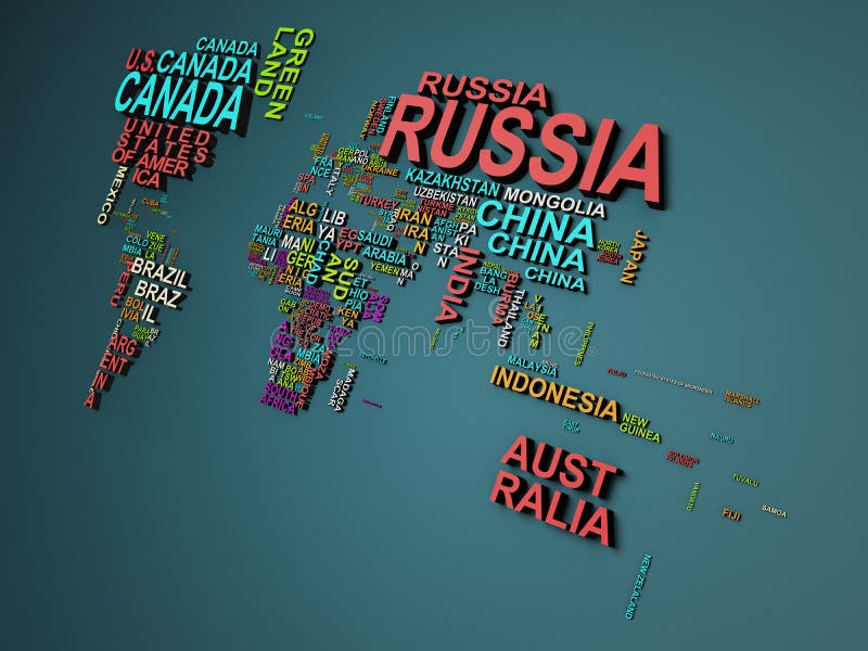 The World Map with All States and Their Names 3d Illustration on Stock ...