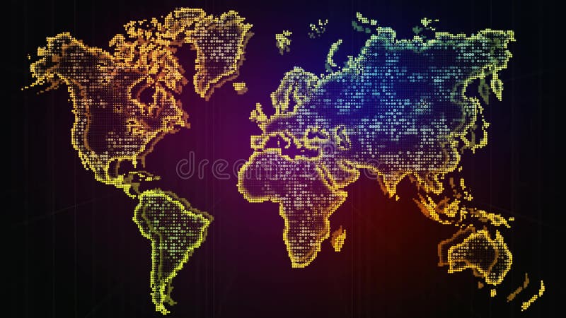 World Map. Animated World Map with Effects and Glowing Particles Stock ...