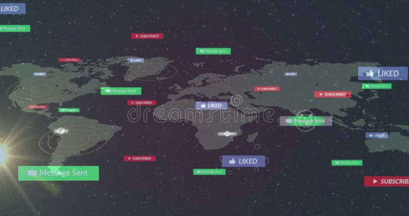 World Map with Animated Social Media Notifications and Interactions ...