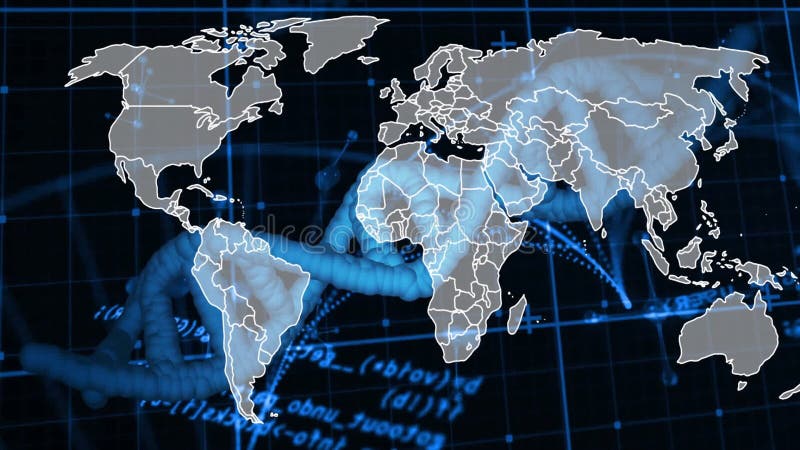 World Map Animation Over DNA Strand and Binary Coding Background Stock Footage - Video of ...