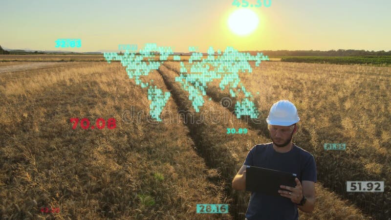 World Map Animation with Scanning Wheat Field. Smart Precise Farming ...
