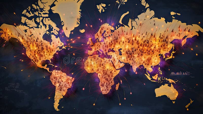 World Map Armageddon Explosions Background. Generative AI Stock ...