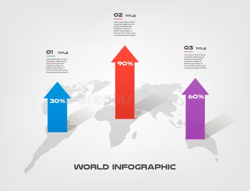 World Map Arrow Growth Infographics Step by Step in a Series of Circle ...