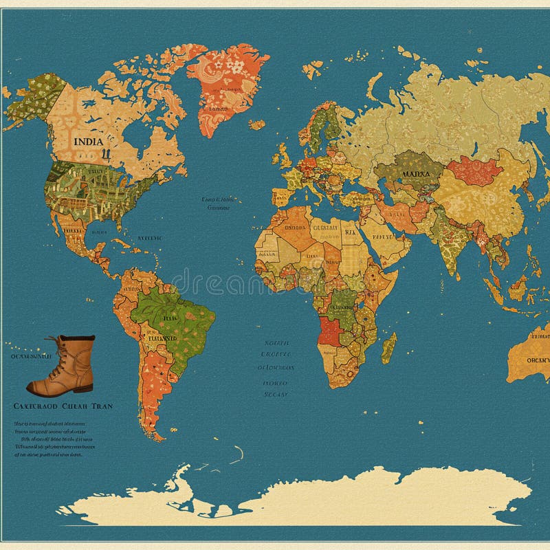 World Map with Artistic Textile Patterns Overlaying Countries and ...