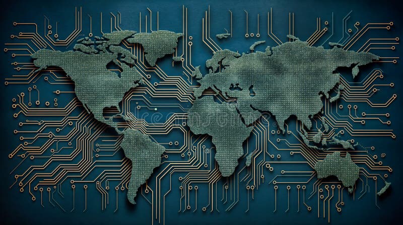 The World Map As a Circuit Board, the Countries are Connected Via ...