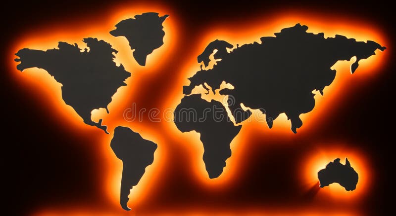 World Map with Back Red Led Lights Stock Illustration - Illustration of ...