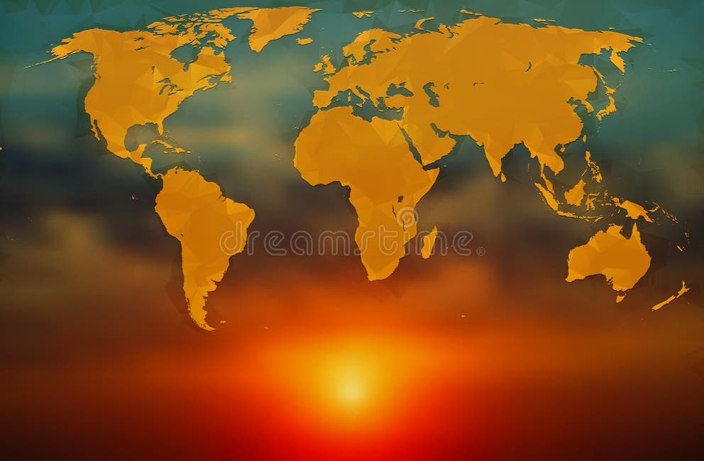World Map on Background of the Dawn Stock Vector - Illustration of ...