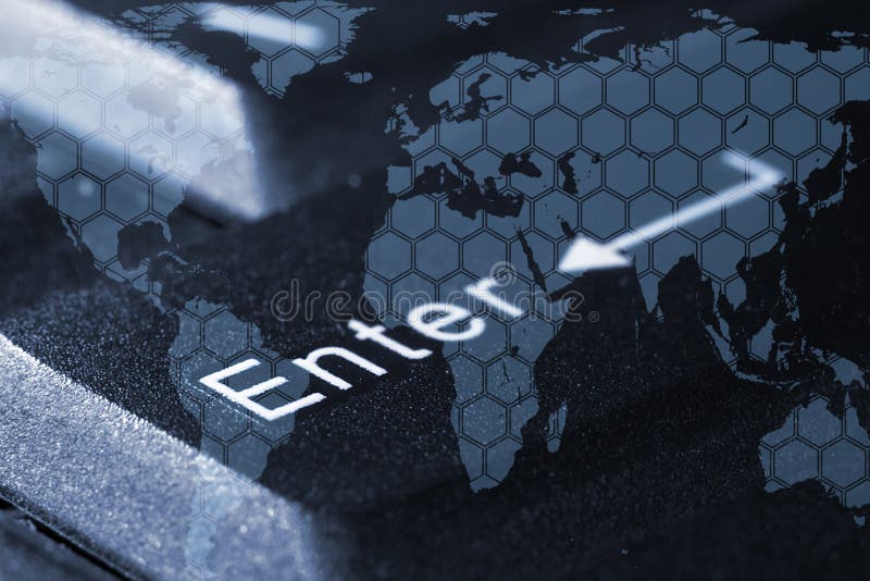 World Map on the Background Enter Buttons Stock Photo - Image of close ...