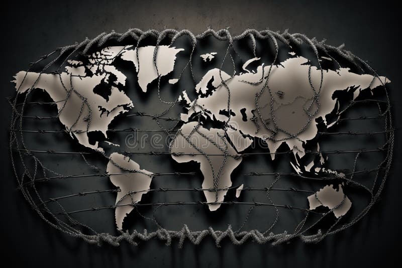 World Map with Barbed Wire Around the Planet, Created with Generative ...