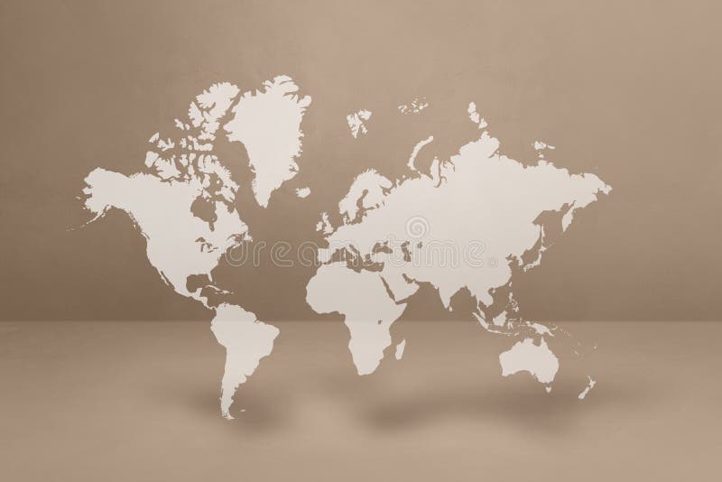 World Map on Beige Wooden Wall Background Stock Illustration ...