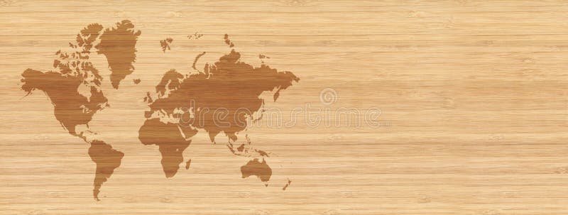 World Map on Beige Wooden Wall Background. Horizontal Banner Stock ...