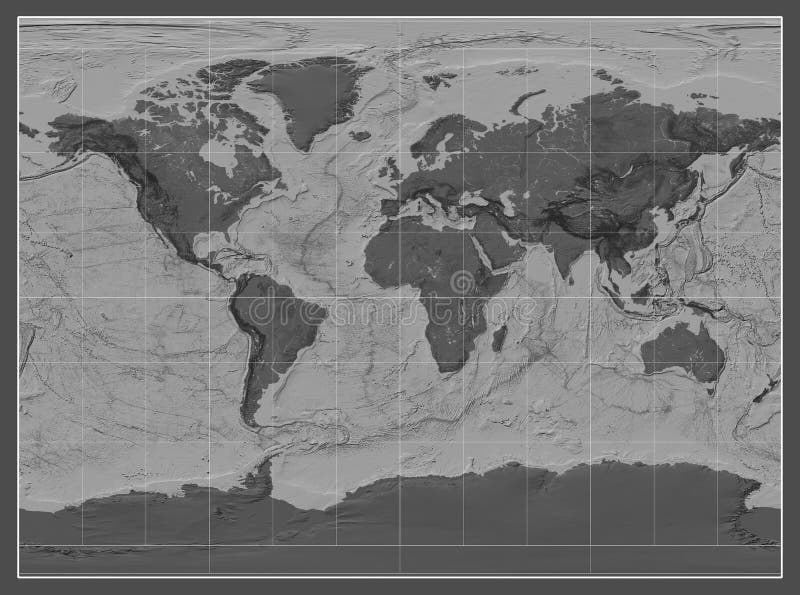 World Map. Bilevel. Miller Cylindrical Projection. Meridian: 0 Stock ...