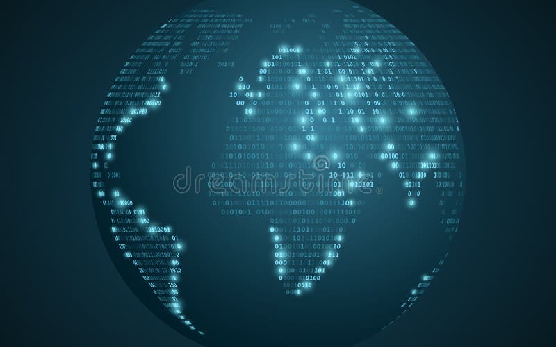 Binary Code Background. Blue Glow. Falling Figures. Blurring of Figures in Motion. Global ...