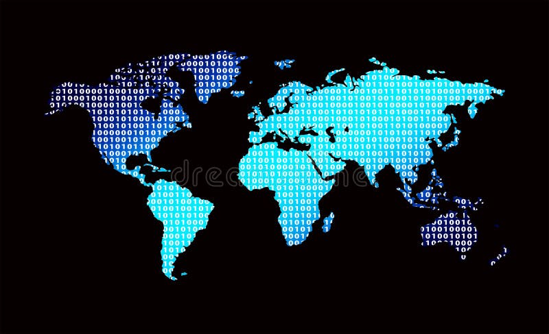 World Map with Binary Code Background Stock Image - Image of data ...