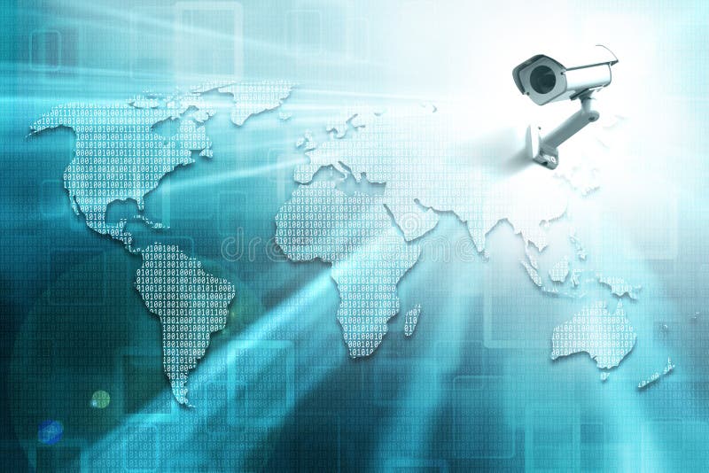 World Map with Binary Code and Cctv Camera Stock Illustration ...