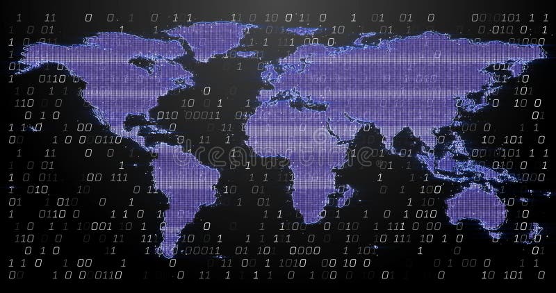 World Map with Binary Code, Data Processing Image Stock Illustration - Illustration of ...
