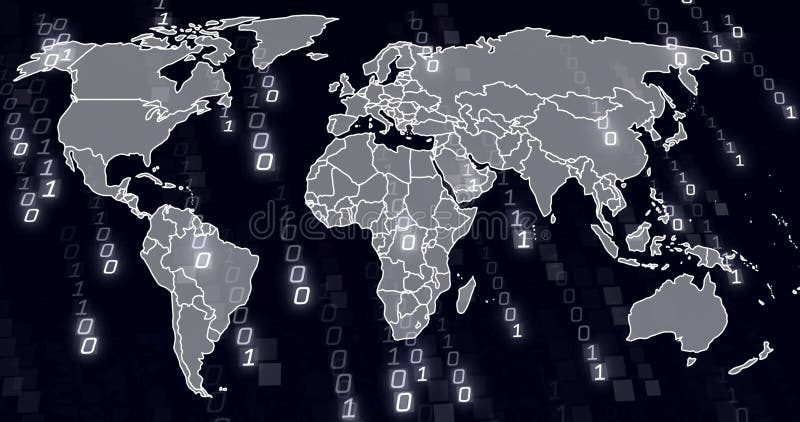 World Map with Binary Code, Global Data Processing Animation Stock Video - Video of networking ...