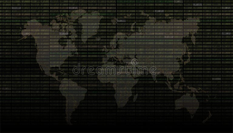 World Map with 01 or Binary Numbers on the Computer Screen on Monitor Matrix Background Stock ...