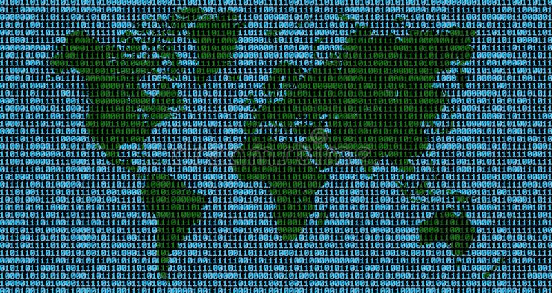 World Map on Binary Numbers Stock Illustration - Illustration of earth ...