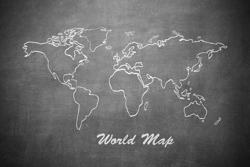 World Map on the Chalkboard Stock Illustration - Illustration of maps ...