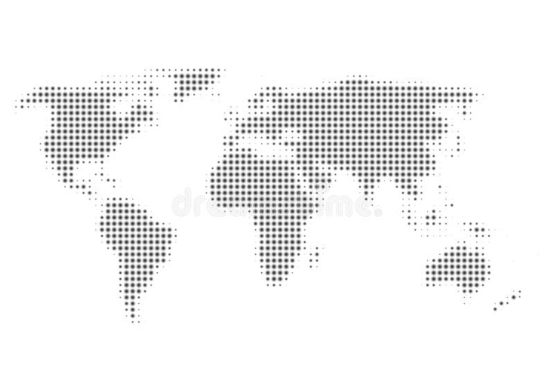 World Map. White Gradient Dot Pattern on Blue Background. Vector ...