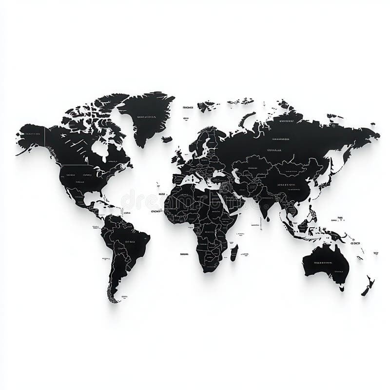 World Map Black and White Countries Labeled Stock Illustration ...