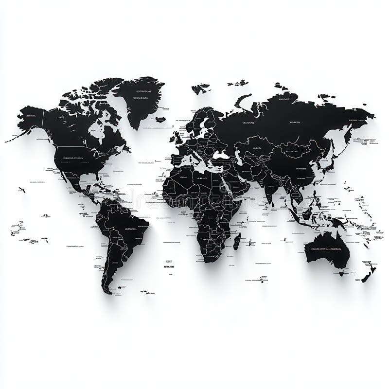 World Map Black and White Detailed Countries Stock Illustration ...