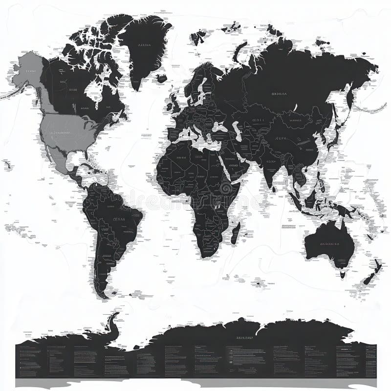 World Map Black and White Text Overlay Countries Stock Illustration ...