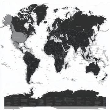 World Map Black and White Text Overlay Countries Stock Illustration ...