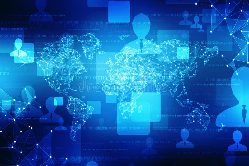 World Map And Blockchain Peer To Peer Network Global Network Concept Stock Illustration