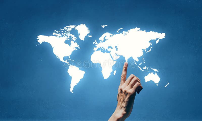 World Map on Blue Background . Mixed Media Stock Image - Image of ...