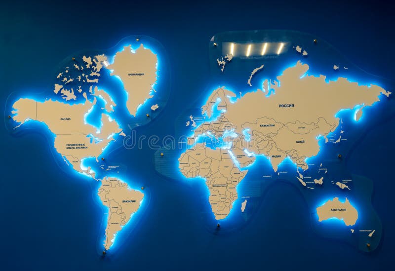 World Map with Blue Background Illumination. the Concept of Travel ...
