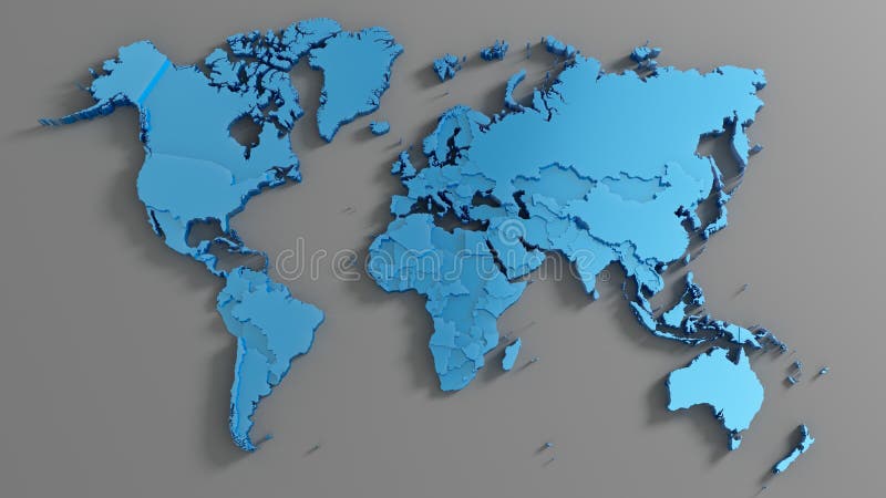 World Map. Blue Color Continents. 3d Rendering Stock Illustration ...